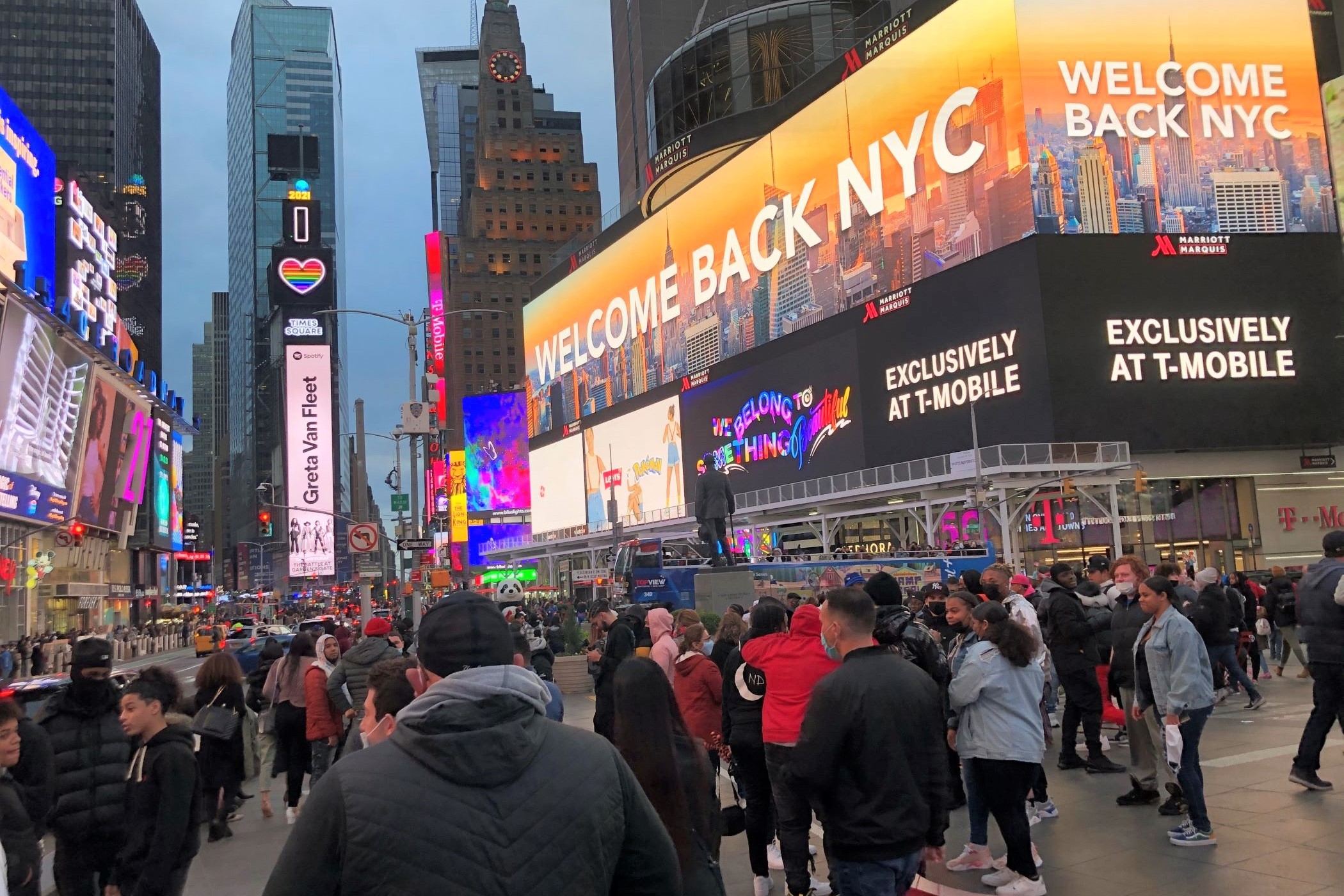 Times Square, the ‘Crossroads of the World,’ Shows Signs of Rebound
